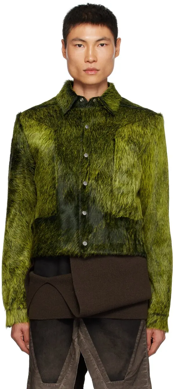 Rick Owens Yellow & Black Alice Strobe Leather Jacket In 52 Acid